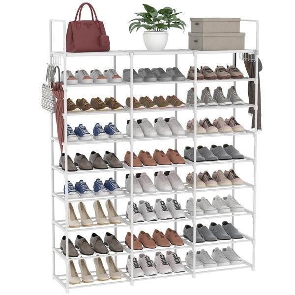 MIZXCIOM シューズラック 幅130×奥行27×高さ158cm 3列9段大容量靴収納ラック 分割可能・組立簡単・高さ調整可 多機能ポータブル靴整理器 靴箱下駄箱 棚 通気性玄関/廊下/クローゼット対応 靴/ブーツ/スニーカー用 ホワイ...