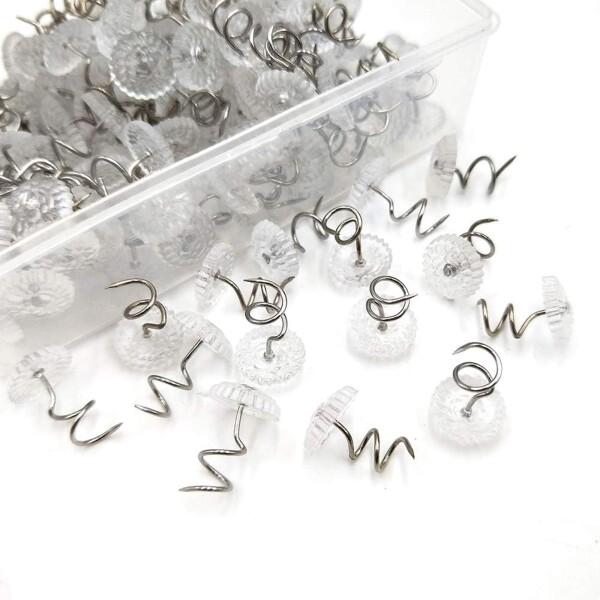 まちの波 装飾画鋲 100個入り 布団カバーずれ防止 目立たないピン 布団固定器 透明 ヘッドツイストピン 滑り止めピン ソファーカバー シーツ固定用 透明スパイラル針 ベッドスカート装飾 ヘッドライナーピン スクリューピン商品コード：55...