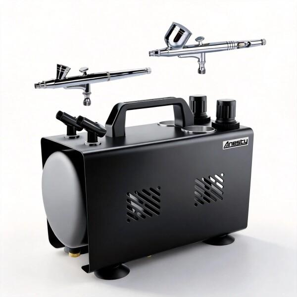 Anesty AHPTrunk 2in1 エアブラシ コンプレッサー 2口独立圧力レギュレーター 静音 タンク付き ワンタッチ色替え セット 模型・プラモデル塗装用商品コード：55077652633型番：AHPTrunkサイズ：26.5×1...