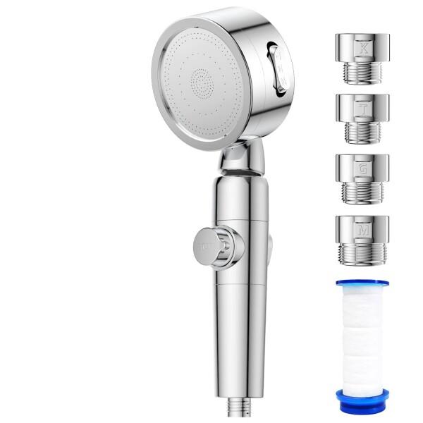 シャワーヘッド 増圧 80%節水シャワープロ 浄水 塩素除去 極細水流 しゃわーへっど 高水圧 角度調整 3階段モード 止水ボタン 水漏れ防止テープ 取付簡単 広幅適用 国際汎用基準G1/2の規格 アダプター付 Fekmia-HS-47商品...