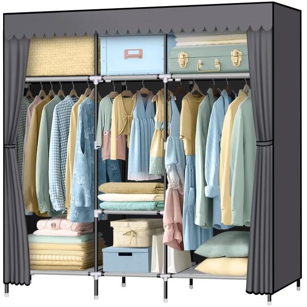 Rukasto ワードローブ カバー付き 不織布 大容量 クローゼット ハンガーラック 簡単組み立て式 衣類収納ラック 省スペース 防水 防塵 防汚 耐用 幅175×奥行44×高さ165cm グレー商品コード：55077701537型番：R...