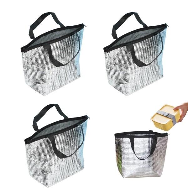 ZHEJIA 両面アルミ保冷バッグ 3個入 ランチ お弁当袋 クーラーバッグ お弁当 トート アルミクーラー ファスナー付き 保温 大容量 防水 耐久性 でシンプルな 折り畳み 通勤 通学 ピクニック キャンプ アウトドアに商品コード：55...