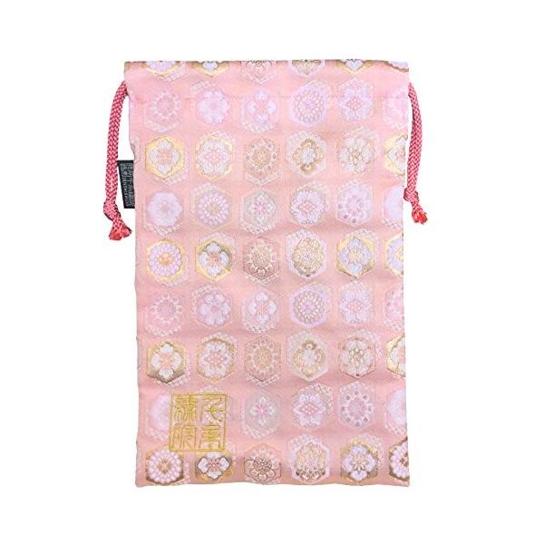 千糸繍院 西陣織 金襴 巾着袋（裏地付き） 六角花紋/桃 大サイズ商品コード：55077833558型番：SSKF-10京都・西陣織の金襴生地で仕上げた当店オリジナルの巾着袋(裏地付き)です。古典的な六角紋柄を桃色系の地色で織ることで現代的...