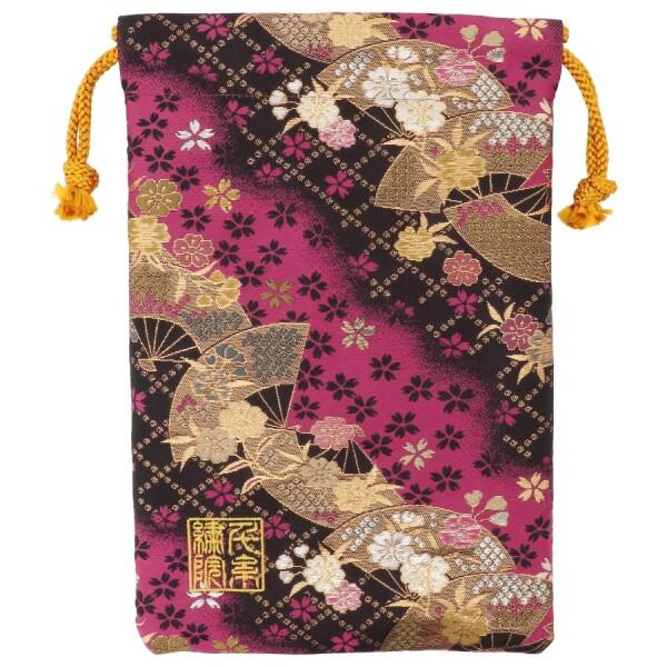 千糸繍院 西陣織 金襴 巾着袋（裏地付き） 恋扇桜 中サイズ商品コード：55077833576型番：SSKF-209M京都・西陣織の金襴生地で仕上げた当店オリジナルの巾着袋(裏地付き)です。前面左下に当店ロゴ古印文字の刺繍を施しており、職人...
