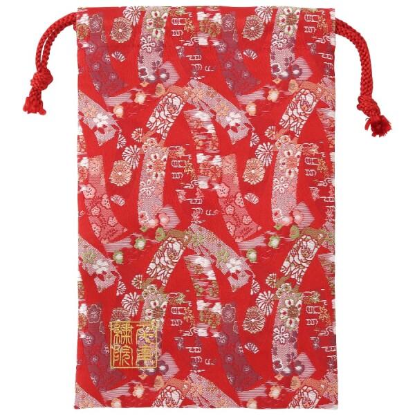 千糸繍院 西陣織 金襴 巾着袋（裏地付き） 朱華短冊 中サイズ商品コード：55077833588型番：SSKF-144M京都・西陣織の金襴生地で仕上げた当店オリジナルの巾着袋(裏地付き)です。前面左下に当店ロゴ古印文字の刺繍を施しており、職...