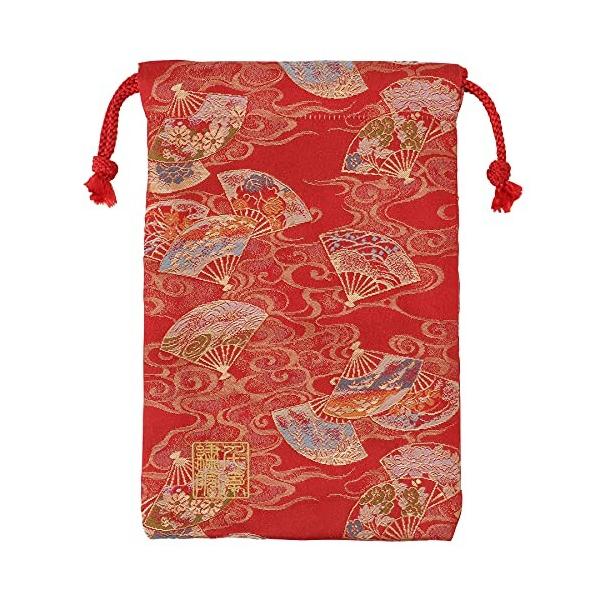 千糸繍院 西陣織 金襴 巾着袋（裏地付き） 深紅扇面 中サイズ商品コード：55077833602型番：SSKF-109M京都・西陣織の金襴生地で仕上げた当店オリジナルの巾着袋(裏地付き)です。前面左下に当店ロゴ古印文字の刺繍を施しており、職...