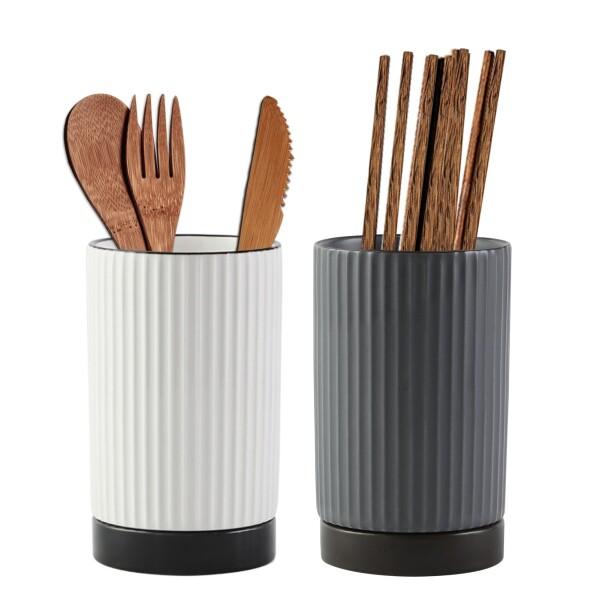 ELECTRO-WEIDEWORLD 箸立て おしゃれ 陶器製 箸スタンド 箸水切り お箸・スプーン・フォーク収納 キッチン箸立て ツール立て キッチン カトラリー スタンド 食器 調理器具 キッチン収納 (2個セットC(白+灰色))商品コ...