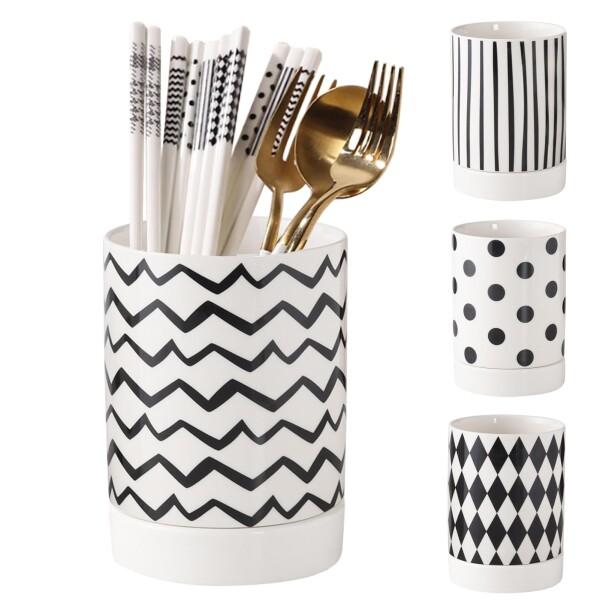 ELECTRO-WEIDEWORLD 箸立て おしゃれ 陶器製 箸スタンド 箸水切り お箸・スプーン・フォーク収納 セラミックス キッチン箸立て ツール立て キッチン カトラリー スタンド 食器 調理器具 キッチン収納 (波線)商品コード：...