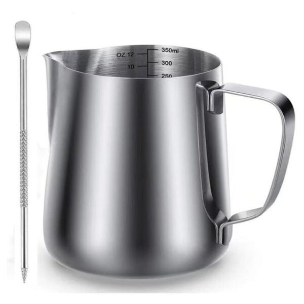 Merkatz ミルクピッチャー 350cc 目盛付 ラテアート用ピック付 コーヒーラテアート ステンレス ミルクジャグ商品コード：55077838543型番：MK003サイズ：0.4 Lカラー：シルバー材質:18-8ステンレス 商品サイズ...