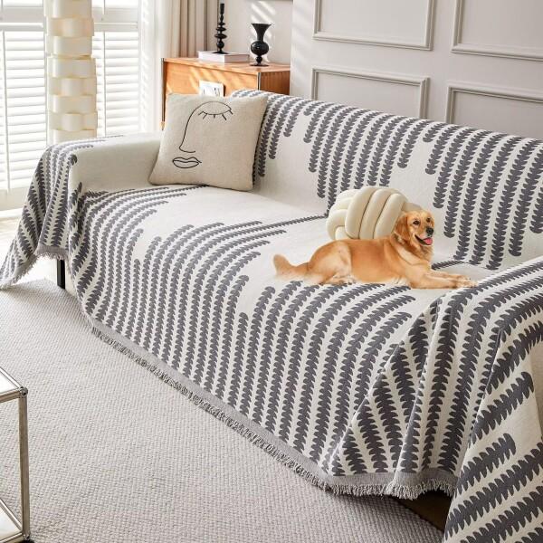 Nnamiiko マルチカバー ソファー 北欧風 犬猫対策 爪とぎ防止 おしゃれ ソファカバー 1人 2人掛け 3人掛け 肘付き かけるだけ マルチカバー ベッドカバー 長方形 大判 フリンジ付き ソファーベッド ブランケット 保護カバー ...