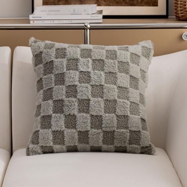 Demetex クッションカバー 45 45 温かいプラッシュクッションカバー冬のソファーソファーベッド装飾のための快適な灰色のチェッカークッションケース、45cmx45cm、1枚、灰色商品コード：55077851159型番：DMJPMRG...