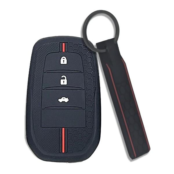トヨタ 対応 シリコン レッドブラック キーケース スマートキーカバー GRヤリス GXPA16 GRカローラ GZEA14H RAV4 AXAP54 アクア MXPK系 カローラ ZWE系 MZEA系 (typeE-2)商品コード：550...