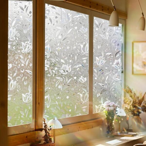 Coavas 窓ガラス目隠しフィルム 窓ガラス目隠しシート 窓 めかくしシート ステンドグラス シール 水で貼ってはがせる 外から見えない UVカット 飛散防止 窓フィルム 浴室 寝室 台所 書斎 風呂 玄関（チューリップ，90x400cm...