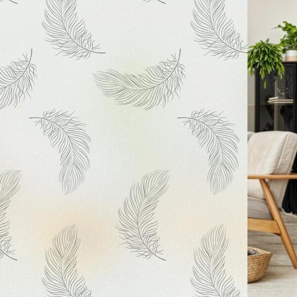 DUOFIRE 窓ガラス目隠しフィルム 目隠しシート 窓 フィルム 水で貼る 剥がせる 断熱遮熱 結露防止 uvカット 窓 めかくしシート ガラス 窓用 フィルム 浴室 風呂 玄関 飛散防止 ガラスフィルム (羽根柄 30x120cm)商品...