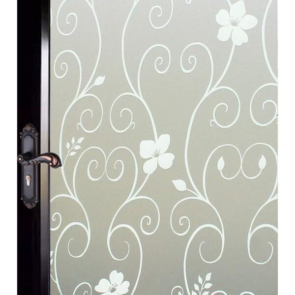 DUOFIRE 窓ガラス目隠しフィルム 目隠しシート 窓用フィルム すりガラス調 断熱 遮光 飛散防止 uvカット 結露防止 水で貼る 貼り直し可能 浴室/風呂/玄関に適用 (黒花柄 44.3x120cm)商品コード：55077896291...