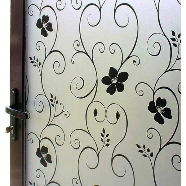 DUOFIRE 窓ガラス目隠しフィルム 目隠しシート 窓用フィルム すりガラス調 断熱 遮光 飛散防止 uvカット 結露防止 水で貼る 貼り直し可能 浴室/風呂/玄関に適用 (黒花柄 30x120cm)商品コード：55077896298型番...