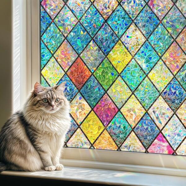 Qualsen 窓ガラス目隠しフィルム 窓 目隠しシート 窓用フィルム すりガラス調 断熱 遮光 UVカット 飛散防止 台風対策 貼り直し可能 寝室/玄関適応(菱模様 90X200cm)商品コード：55077896380型番：YP883-9...