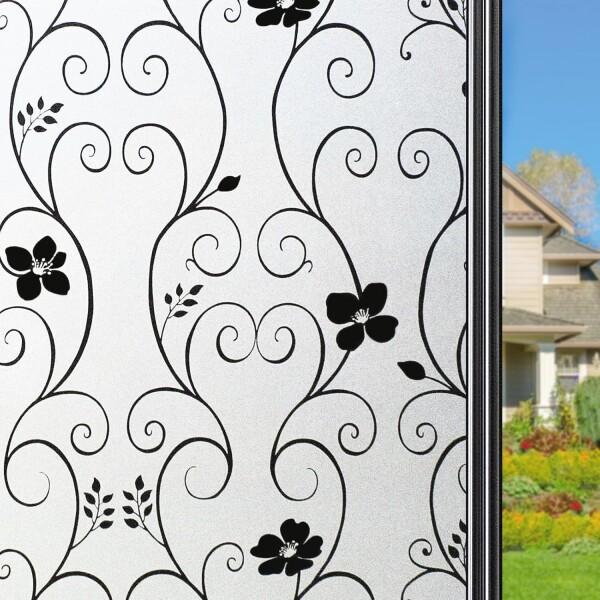 Qualsen 窓用フィルム ステンドグラス シール 窓目隠しフィルム すりガラス調 黒花柄 静電気吸着タイプ UVカット 貼り直し可能 0.6M X 2M商品コード：55077896434型番：P014B-60200サイズ：60x200c...