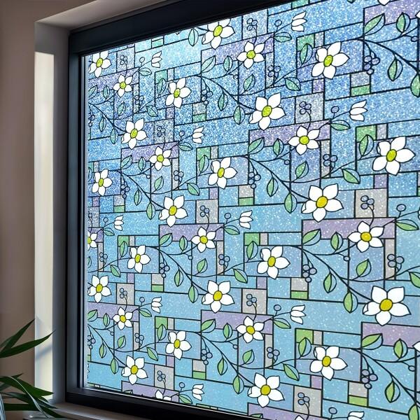 Qualsen 窓ガラス目隠しフィルム 窓用フィルム 目隠しシート めかくしシート すりガラス調 静電気吸着タイプ UVカット 貼り直し可能 寝室 玄関 窓 断熱 遮光 飛散防止 台風対策 (北欧小花柄 90X200cm)商品コード：550...