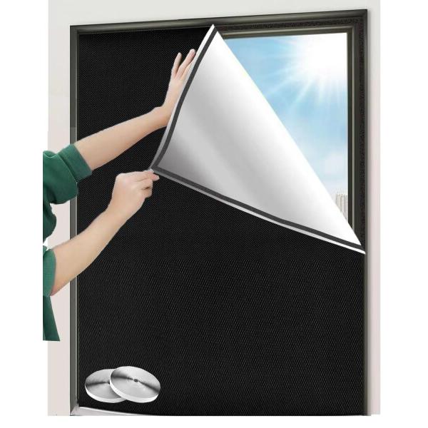 遮光シート 窓 布 窓ガラス目隠しシート 超遮光シート 日よけシート 日差し・西日対策 窓ガラス 420dオックスフォード 遮熱 UVカット 紫外線カット 防水 目隠しシート 貼付簡単 浴室 風呂場 (02黒-1.5x2M)商品コード：55...