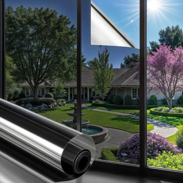 Mgood 窓用ミラーフィルム マジックミラー 窓ガラス目隠し 遮光・遮熱・断熱 外から見えない 目隠しシート 窓用フィルム UVカット 飛散防止 結露防止 水で貼れて剥がせる (90×200cm, ブラックシルバー)商品コード：55077...