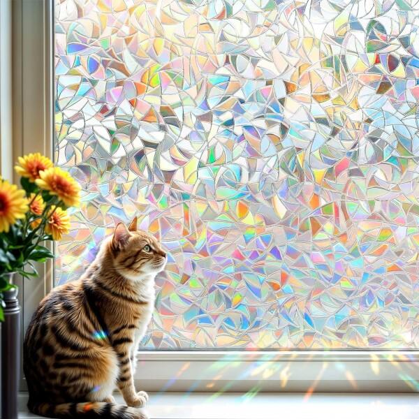 DARUITE ステンドグラス シール にじ色効果 窓ガラス目隠しフィルム UVカット 遮光 紫外線防止 飛散防止 水で貼ってはがせる 外から見えない 家庭やオフィス用装飾目隠しシート (60 x 200 cm)商品コード：55077896...