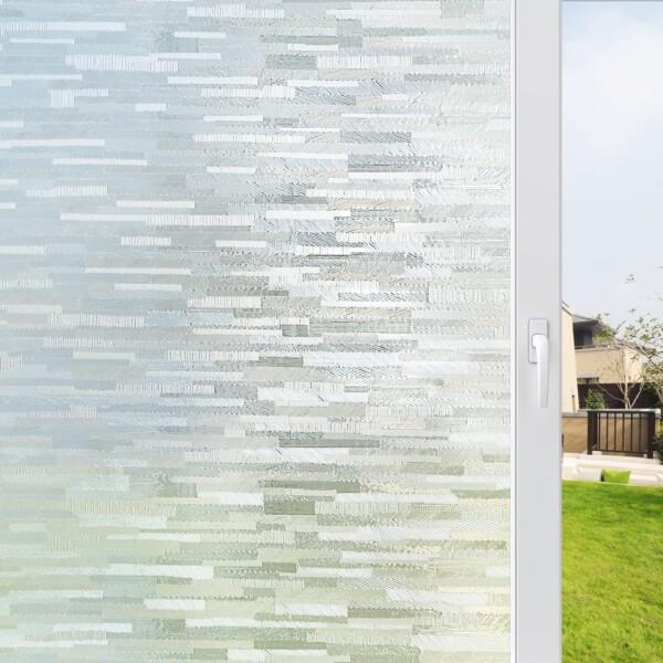 Rabbitgoo 窓ガラス目隠しフィルム 目隠しシート 縦模様 ガラスフィルム 水で貼ってはがせる 窓 めかくしシート UVカット紫外線対策 飛散防止 窓フィルム おしゃれ インテリアシール 網入りガラスも適用(縦ライン 90 x 200...