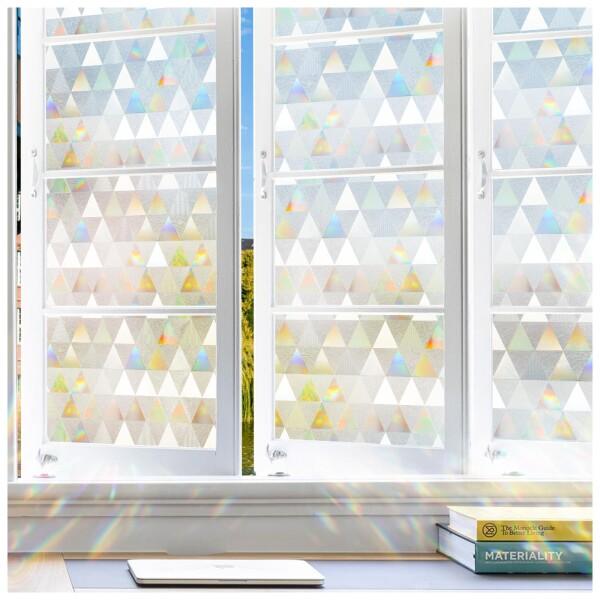 Rabbitgoo ステンドグラス シール 窓ガラス 目隠しシート 窓用フィルム 水だけで貼る 何度も貼り直し可 窓ガラスフィルム uvカット 飛散防止 リメイク おしゃれ 三角パターン 90x400cm商品コード：55077896622型...