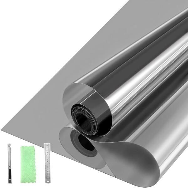 Qualsen 窓断熱シートマジックミラー 窓用フィルム UVカット 窓遮熱シート 窓ガラス目隠しフィルム 遮熱遮光 断熱効果 目隠しシート フィルム ミラー 水で貼る 剥がせる めかくしシート 飛散防止 (60x200cm/グレーシルバー...