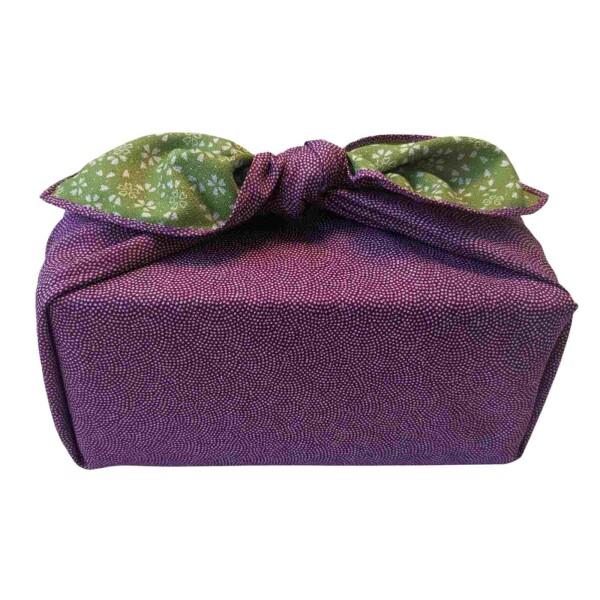 SAWABIYA ふろしき 風呂敷 リバーシブル 90cm 大判 鮫小紋 桜 ちりめん 両面染め 二四巾 Lサイズ 四面縫製 お弁当包み ラッピング ギフト包み 瓶包み 着物お稽古バッグ クロス エコバッグ おしゃれ (ムラサキ/グリーン9...