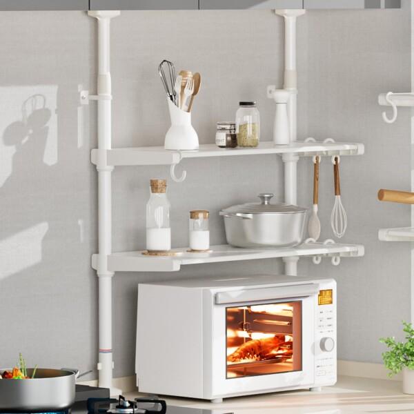 【発売日：2025年06月11日】JSUSUJ 突っ張りキッチンラック 2段 調味料ラック つっぱり式 耐荷重20kg 幅62×奥行26×高さ68〜110cm 棚高さ調節可 水切りラック シンク上 キッチン つっぱり棚 工事不要 出窓対応 ...