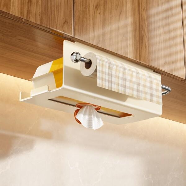 キッチンペーパーホルダー 吊り下げ ラップホルダー 金属 ペーパータオルケース 防水防錆 ロールペーパーホルダー 壁掛け キッチンペーパースタンド ティッシュケース ホワイト VOLPONE商品コード：55077900503型番：CFZJJ...