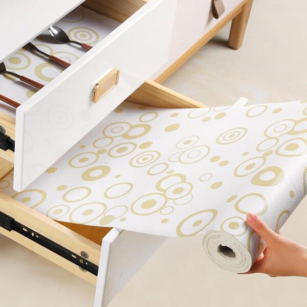 wohomuke 食器棚シート61x610cm シェルフライナー キッチンシート PVC製 保護マット 滑り止め 抗菌 防カビ 収納シート 引き出しシート 冷蔵庫マット 本棚マット 自由裁断 滑り止め性能(丸柄,61x610cm)商品コード...