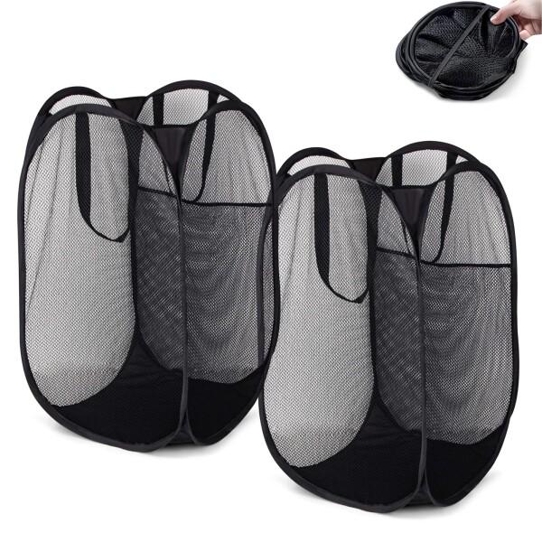 Xnuoyo ランドリー バスケット 洗濯カゴ 折り畳み式 洗濯かご 洗濯ボックス 取っ手付き 大容量 メッシュ 省スペース 洗える洗濯物入れかご 通気性 収納 軽量 旅行 持ち運び可能 ベッドルーム リビング クロークルーム(ブラック、2...