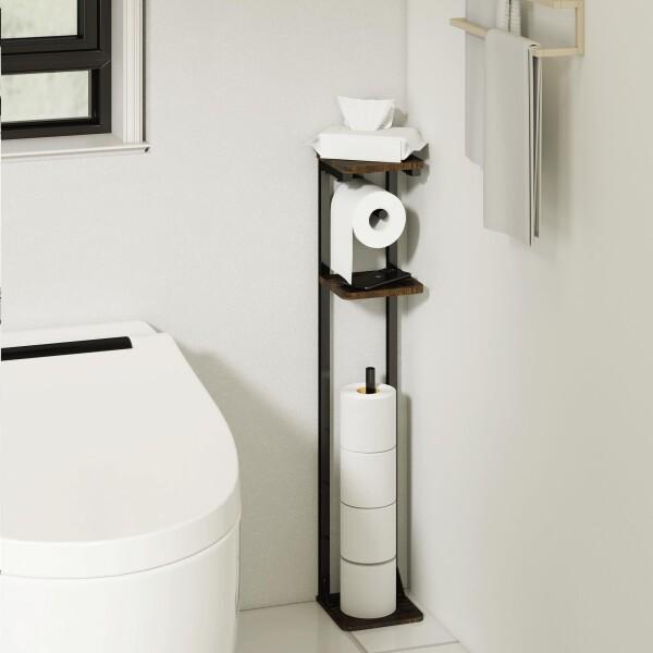 Druviaトイレットペーパーホルダー 収納付き スリム トイレラック 独立型 省スペース 隙間収納 防水天板付き 幅15cm×高さ80cm ブラウン 組立式商品コード：55077902633型番：DR-JZ-0004Hサイズ：80cmカラ...