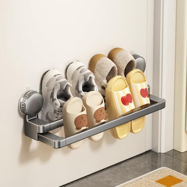 スリッパラック 粘着吸盤 スリッパ立て 壁掛け 靴下収納 金属 シューズラック 玄関 スリッパホルダー グレイ スリッパスタンド 伸縮 浴室用 防水防錆 50cm CICUFY商品コード：55077903217型番：XPTXJ-QH-30C...