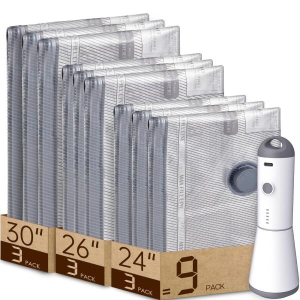 Vacbird 圧縮袋 旅行 旅行用圧縮袋 衣 類 圧 縮 袋 掃除機不要 充電式ポンプ付き 9枚入 40*50*3枚/40*60*3枚/50*60*3枚 真空袋 再利用可能 省スペース あっしゅく袋 防水 防塵 防臭 防湿 防カビ 圧縮バ...