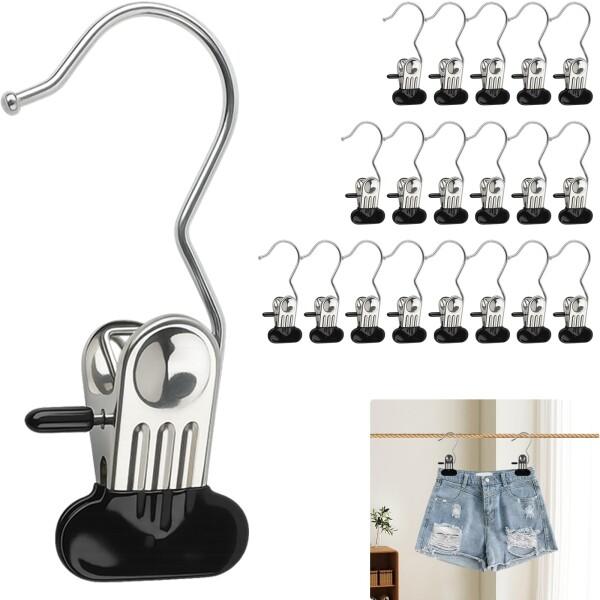MITUKE洗濯バサミ 洗濯ばさみ モノクリップ 15個入り ステンレス製 洗濯ピンチ 錆びに強く ノンスリップ すべらない 洗濯クリップ ハンガー 家庭用 (フック付き-20個/ブラック)商品コード：55077909967型番：クリップサ...