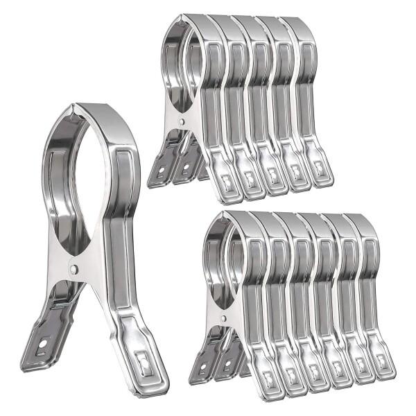 (ShuaWdk)洗濯バサミ ステンレス 布団ばさみ 、 ビーチチェアクリップ（大きいサイズ）12cm竿ピンチ 強力 防風対策 ハンガー固定用 竿どめクリップ 洗濯物干しピンチ 布団干し 物干し (12個パック)商品コード：55077909...