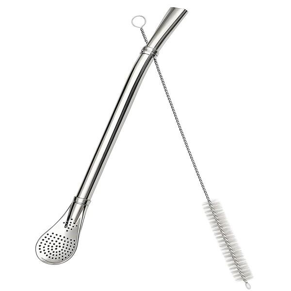 ステンレス製 茶こし付きストロー スプーン型 フィルターストロー 洗浄ブラシ付属お茶用 吸飲 撹拌用 多機能 携帯便利 アウトドアピクニックハイキング用商品コード：55077972192型番：R1124サイズ：15.6cmx2.2cmカラー...