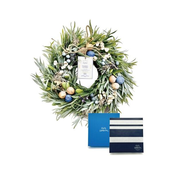 ［ 2026年 mamawreath 包装済 ギフトボックス ］父の日 花 贈り物 フラワーリース ギフト プレゼント フラワーギフト 玄関用 緑色 グリーン色 永遠の意味 Mサイズ:26cm(直径)×7cm(厚み) (ブルーベリー アーテ...