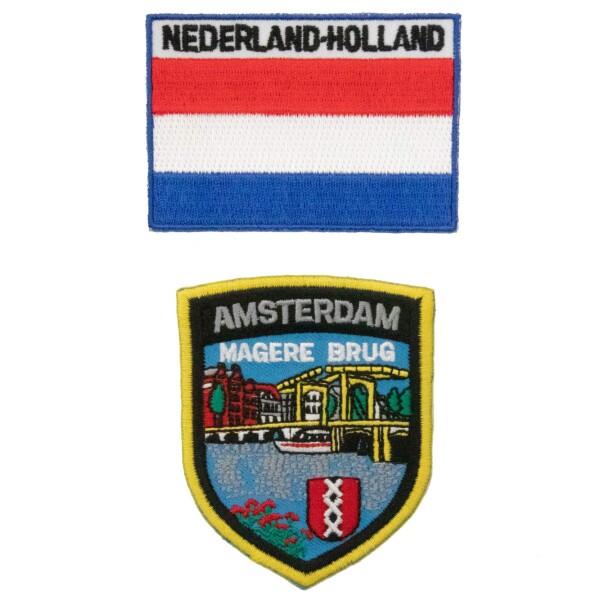 All Splendid  - オランダ アムステルダム マゲレ ブルク パッチ + オランダ フラッグ パッチ アムステルダム シールド パッチ オランダ 国 パッチ 帽子 バッグ 服用 補修 かばん The Netherlands Am...