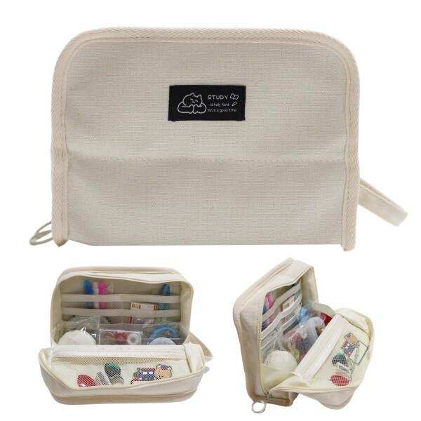 1ze1ziyo 裁縫セット 小学生 男の子 女の子 ソーイングセット 小学生 学校用 家庭用裁縫道具 裁縫セット 小学生 シンプル 携帯便利ファスナーポーチ ベージュ商品コード：55078135319型番：STUDY-Wカラー：白コンパク...