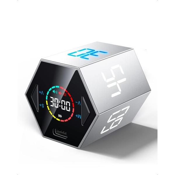 長時版 正六角柱 ポモドーロ タイマー キッチンタイマー キューブタイマー 消音切替 音量切替機能 最大99分55秒 カウントダウン 軽量 勉強 会議 スポーツテスト Type-C充電 環境対応型ABS素材 LED HD画面 Pomodor...