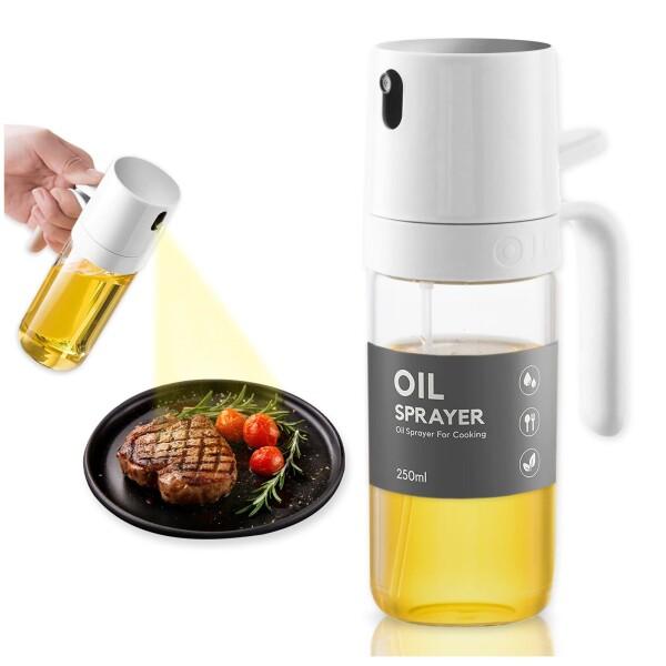 Beraypoo オイルスプレー 耐熱ガラス オリーブオイル 霧吹き スプレー ミスト 調味料入れ グレープシードオイル オイルポット 小さい 料理用 液だれしない キッチン用品 液だれしない 垂れない 250ml (白)商品コード：550...
