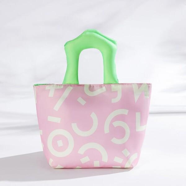 MiniMood保冷保温ランチバッグ 20×20×14cm 3層断熱構造 アルミ箔裏地 ソフトハンドル付き (かわいい柄入り パステルカラー 軽量丈夫) - 通勤 通学 ピクニック対応(緑の手提げ)商品コード：55078149011型番：W...