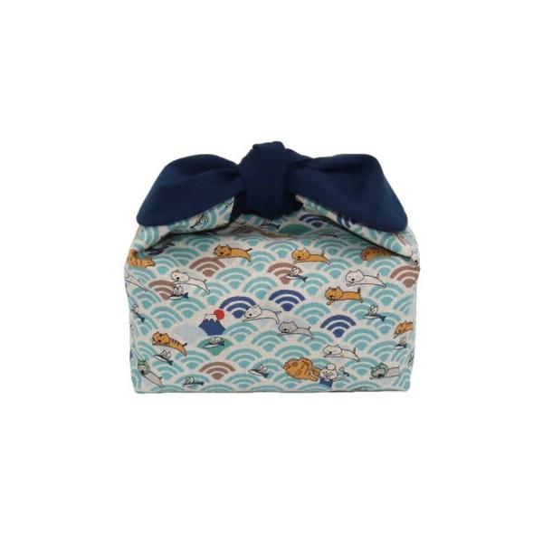 お弁当袋 保冷保温 ランチバッグ 紐なし 結ぶタイプ あづま袋 リボン 和柄猫 (青海波ネコ)商品コード：55078149022型番：LB1カラー：青海波ネコ保冷・保温のお弁当袋で、お洗濯が可能です。一般的な保冷保温シートとは違い、裏にカビ...