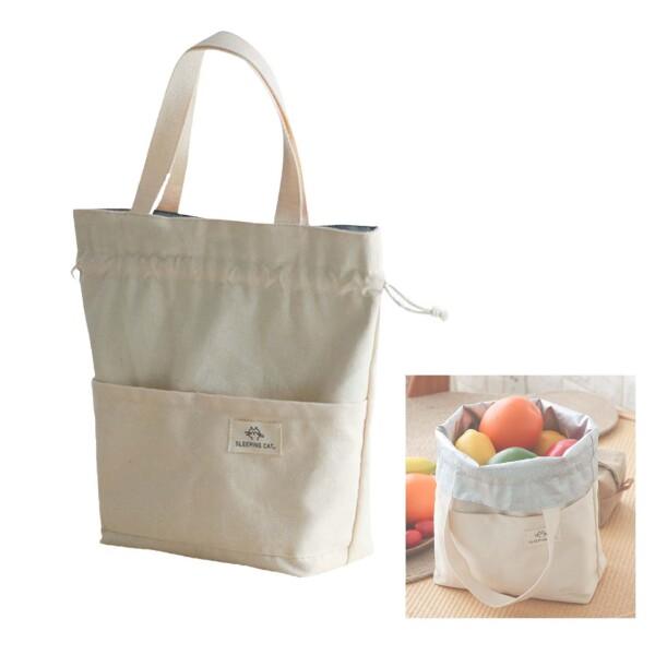 Tibemi 保冷バッグ お弁当 保温弁当箱 弁当箱 袋 断熱アルミ箔ライニング 保温・保冷対応 巾着式ランチバッグ 防水・防汚 厚手キャンバス素材 アウトドアキャンプピクニックバッグなどに 男女兼用 通勤・通学・アウトドア用-キャンバスホ...