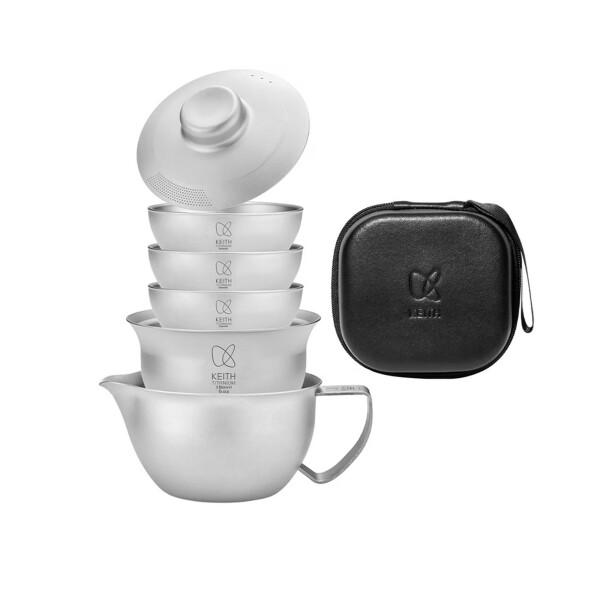 KEITH チタン茶器 チタン 蓋碗 湯呑み 中国茶器セット 満水180ml ダブルウォール茶碗 超軽量 錆びない スタッキング可能 携帯用茶具 含收?盒 ホームオフィス旅行ティーセットアウトドアキャンプ商品コード：55078151160型...