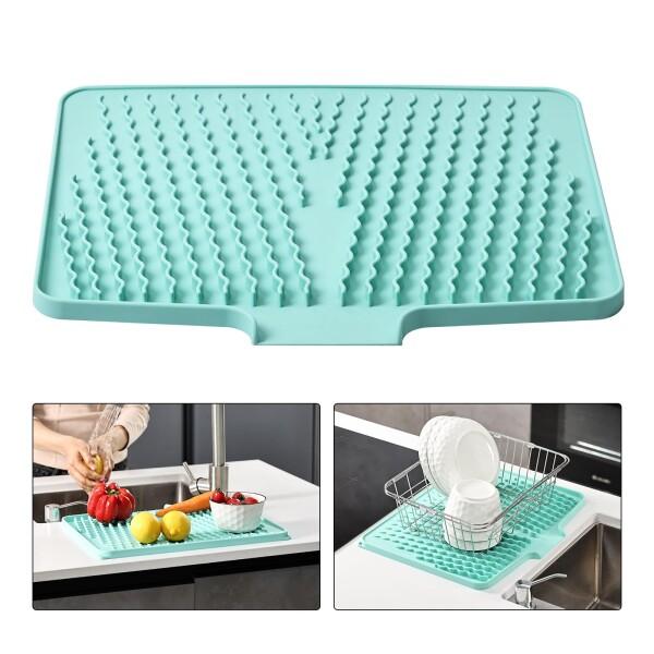 KitchenRaku シンクマット 流し台 シリコン 断熱 滑り止め 水切り 乾燥マット排水 耐熱 流し保護 調理台 シンクライナー 台所 キッチン 食卓 抗菌 耐熱温度230度 (ライトグリーン, 40*33CM)商品コード：55078...